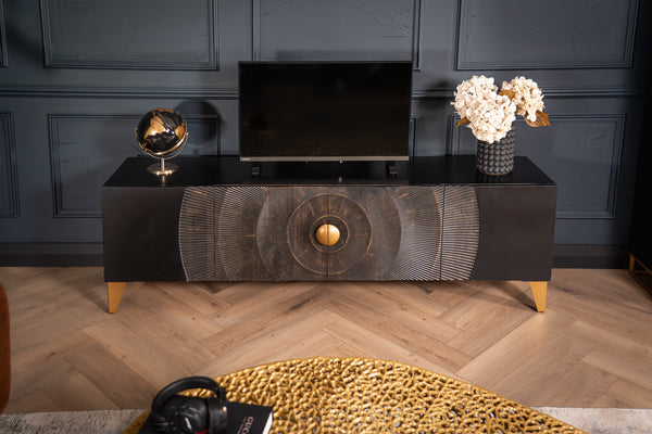 Solid Mango Wood TV Unit Black & Gold 180 cm – Sunset - Artico Interiors
