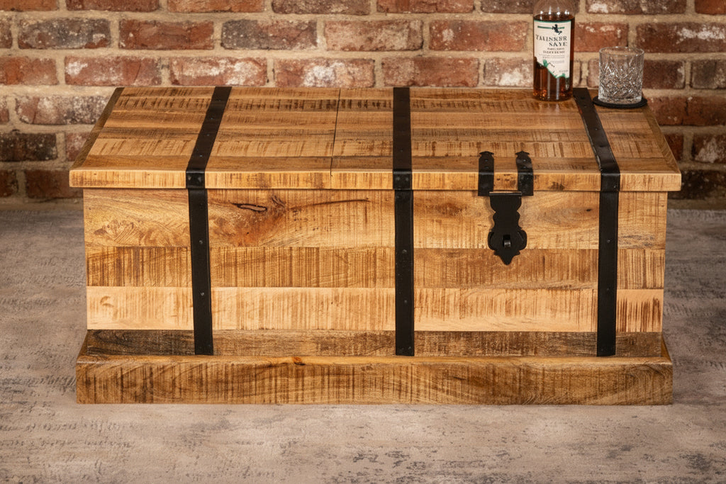 Bodega Natural Sheesham Solid Wood Coffee Table Bar with wine storage ...