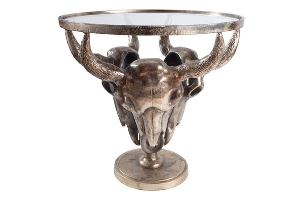 Extravagant coffee table MATADOR 56cm bronze bull's head with glass to ...