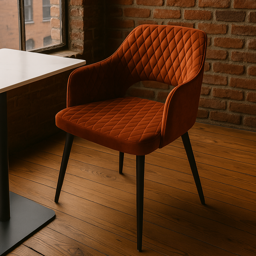 Glamour Elegant Brown Rust Velvet Chair with Decorative Quilting and B ...