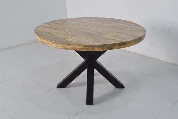 Galaxie Industrial Design Natural Mango Wood Round Dining Table with B ...