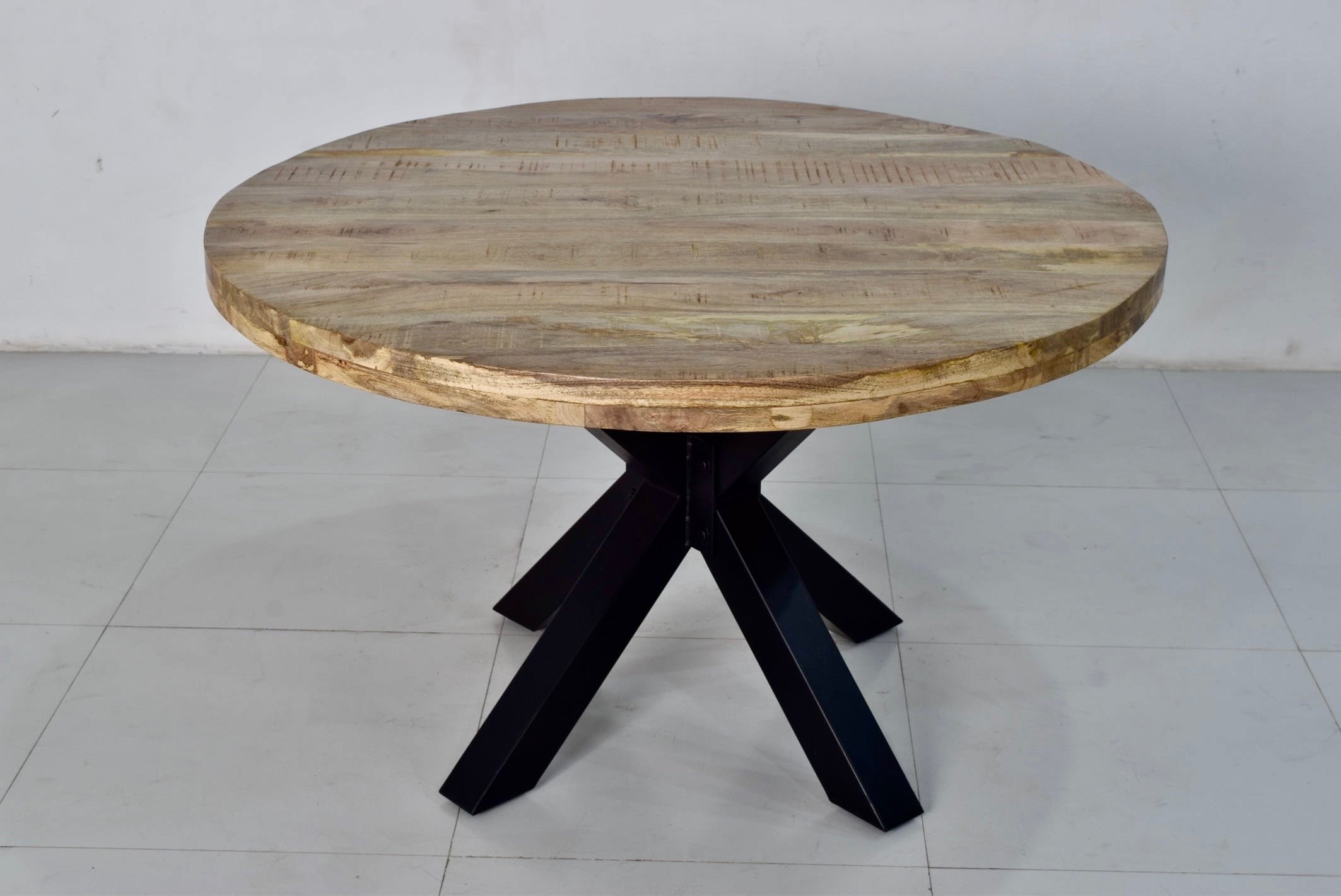 Galaxie Industrial Design Natural Mango Wood Round Dining Table with B ...