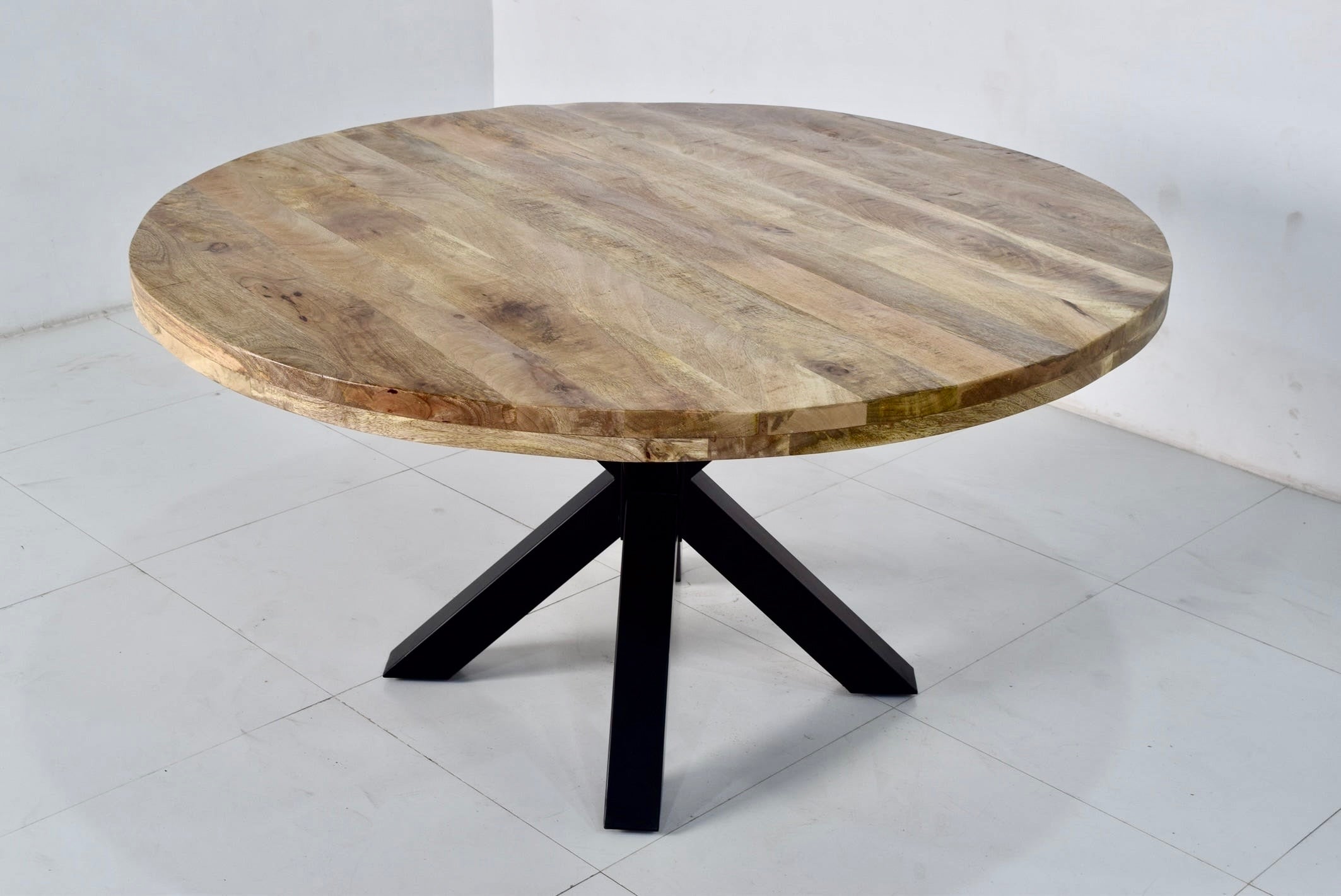Galaxie Industrial Design Natural Mango Wood Round Dining Table with B ...