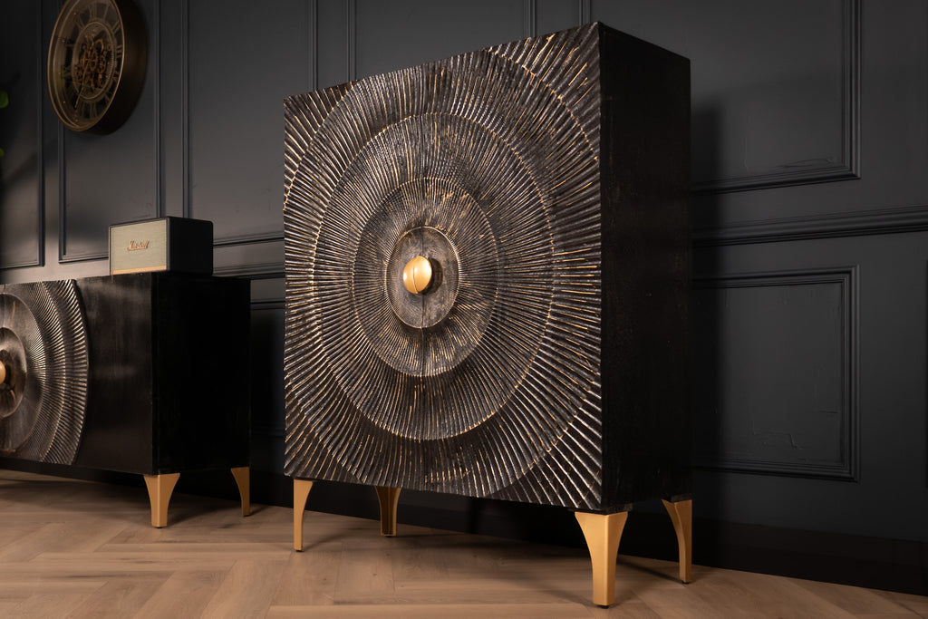 Sunset Handmade Solid Mango Wood Highboard Black 100 cm - Artico Interiors